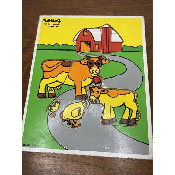 Playskool | Toys | Vintage Playskool Farm Wooden Tray Puzzle 862 Barn ...